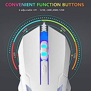 FUWANG Wired Gaming Mouse, USB Computer Mouse with RGB Backlit, 7200 DPI Optical Sensor, Ergonomic Gamer Mouse with 6 Programmable Buttons for Windows/PC/Mac/Laptop Gamer
