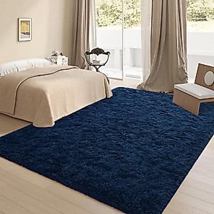FALARK Super Soft Area Rugs for Bedroom Living Room, 5x7 ft Navy Blue Fluffy Rug Carpets for Girls Kids Room, Shaggy Fuzzy Indoor Modern Plush Rugs for Nursery Dorm Home Decor, Navy Blue