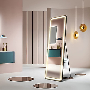 LVZORY 63"x20" Full Length Floor Mirror Dimming Lights Bedroom Tall Full-Size Body Lighted Mirror, Free Standing Wall Mounted Hanging Dressing Touch Control Black(20")