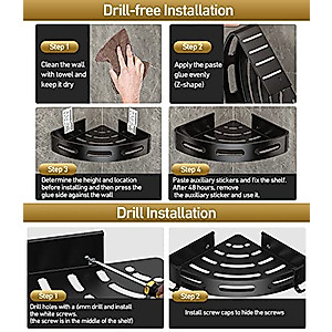 MAZEME 2 Pack Adhesive Corner Shower Caddy Organizer with 4 Hooks and Bathroom Towel Bar, Hanging Plastic Shower Shelf Basket Storage Racks No Drilling Rustproof Wall Mounted for Dorm College, Black