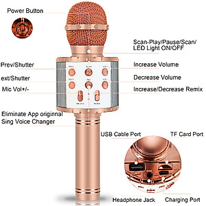 Winique Karaoke Machine for Kids, Bluetooth Mini Karaoke Machine with LED Lights, Christmas & Birthday Gift for All Ages 3 4 5 6 7 8 9 10+ Year Old Girls & Boys, Singing Anytime Anywhere (Rose Gold)