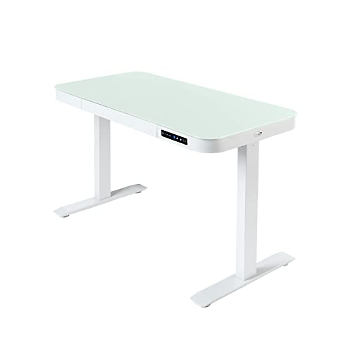 Seville Classics Airlift Electric Height Adjustable Desk with Tempered Glass Top, USB Charging Ergonomic Sit Stand Modern Home Office Workstation, 47.5" x 24" Pull Out Drawer, Artic White