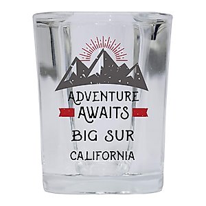 R and R Imports Big Sur California Souvenir 2 Ounce Square Base Liquor Shot Glass Adventure Awaits Design