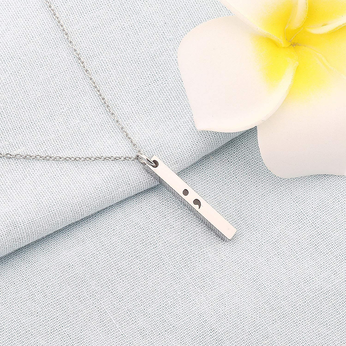 bobauna Semicolon Bar Necklace Mental Health Awareness Jewelry Inspirational Strength Gift For Cancer Survivor (semicolon bar necklace)