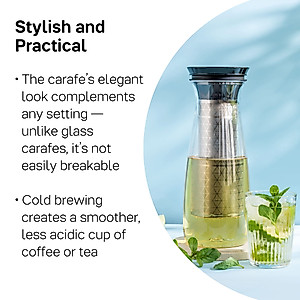 TUPPERWARE Brand Cold Brew Carafe - Coffee & Tea Container with Cover - Includes Brewing Mesh - Easy to Clean & Drain - BPA Free