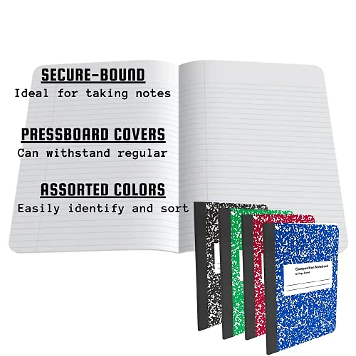 1InTheOffice Composition Notebooks College Ruled, Composition Book, College Ruled Composition Notebook, Assorted Colors 9.75 x 7.5, 4 Pack