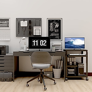 tonchean AV Presentation Cart with Keyboard Tray, Heavy Duty Mobile Workstation Presentation Cart for Video Projector, Laptop Computer, Media Cart for School Classroom Office（Black）