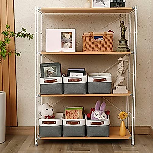 Storage Baskets[1 Pack], Foldable Fabric Storage Bins with Handles for Cupboards, Wardrobe, Shelves, Bathroom, Clothes, Toys, Towel (11.8 x 7.8 x 5.9 inches, White/Grey)