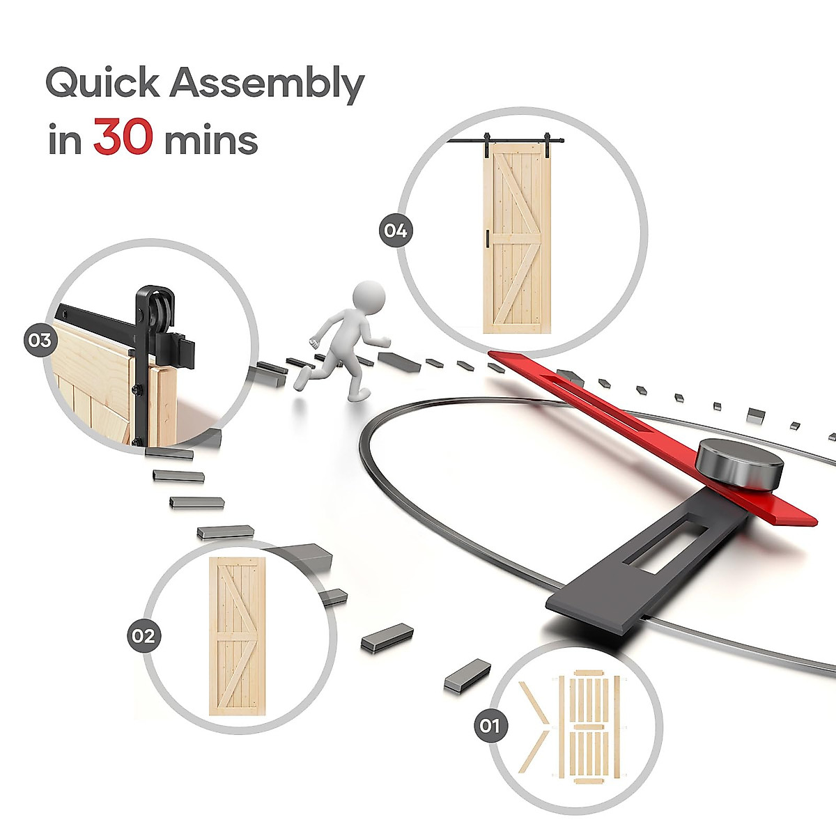 ROYMELO 30x84 inch Sliding Barn Wood Door Slab with 5ft Hardware Kit, Requires Simple DIY Assembly