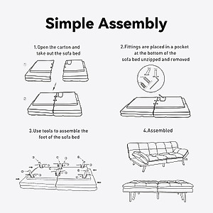 Hcore Convertible Futon Bed,Gray Memory Foam Loveseat Small Euro Lounger Sofa for Compact Living Spaces,Apartment,Dorm,Studio,Guest Room,Home Office/Cushion, Fabric, French Grey