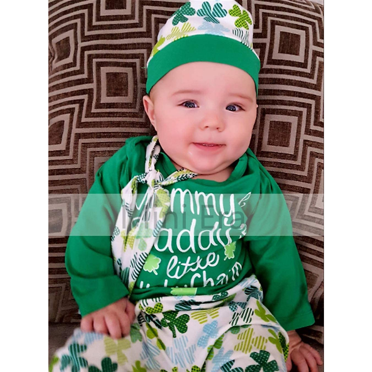 bakjuno Baby Boys Girls Cute ST Patrick's Day Outfit Clover Pants with Hat(0-3 Months) Green
