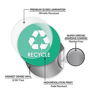 Recycling & Trash Bin Stickers - [4-Pack, 3" Inch Round Decals] - Easy to Apply, UV-Resistant for Effective Indoor & Outdoor Waste Management in Kitchens, Offices, and Public Spaces