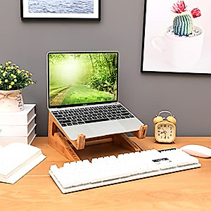 SINORHEMA Wooden Laptop Stand for Desktop, Wooden Vertical Laptop Stand for Mackbook Air Stand, Bamboo MacBook Dock Stand, Wood Computer Stand for Laptop 11-17inch