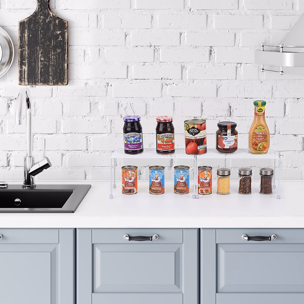 Mini Mesh Kitchen Shelves,Cabinet Storage Shelf Rack, Cabinet Organization ,Kitchen Bathroom Pantry Cupboard Desk Home Office, Fridge, Cabinet, Bathroom Cupboard, Non-slip Plastic Feet (3, White)