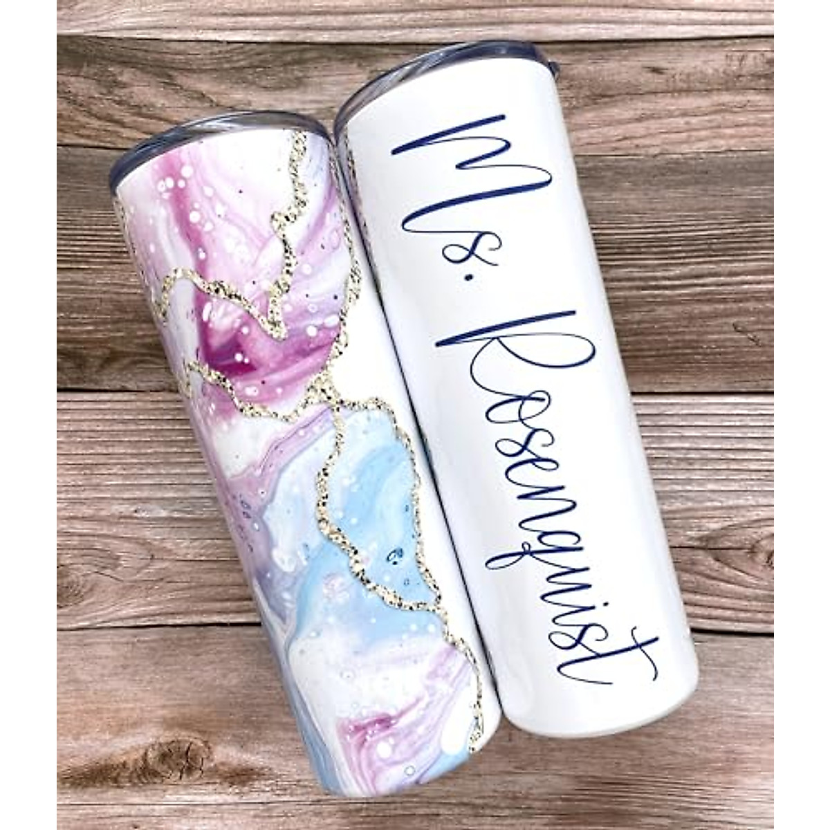 Marble Personalized Tumbler, Stainless Steel Double Wall Insulated Cup With Lid And Straw, Birthday Christmas Holiday Gift for Women Girls Mom (20 oz)