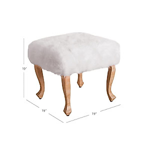 HomePop Faux Fur Square Stool with Wood Legs, White