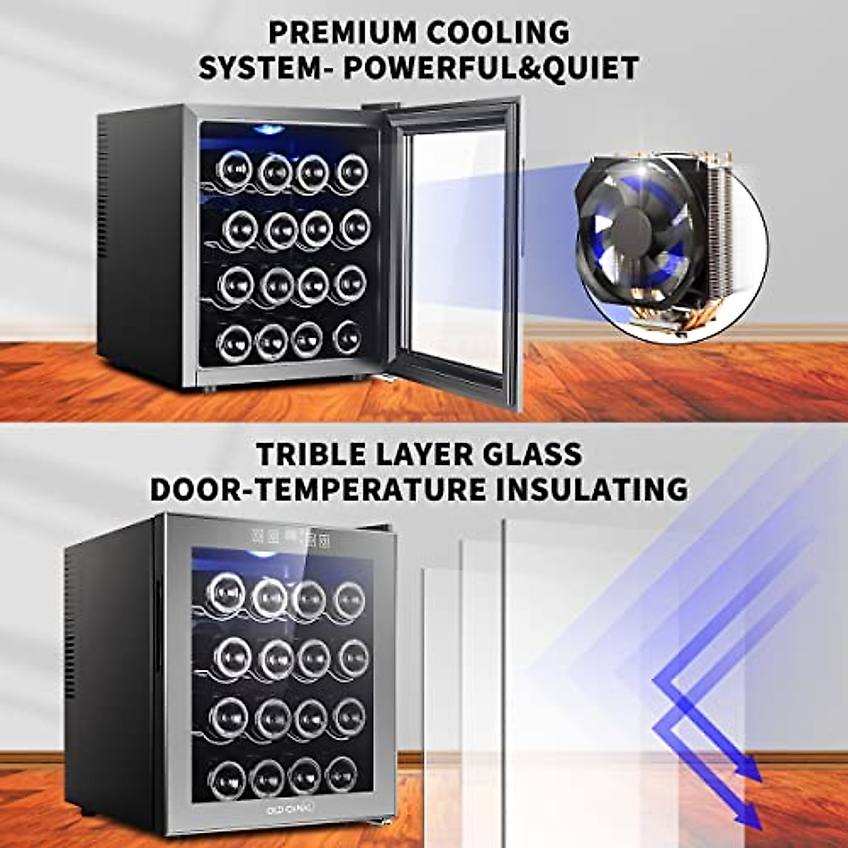 Old Canal 16 Bottles Wine Cooler Refrigerators/Freestanding Fridge, 51F-65F Digital Temperature Control