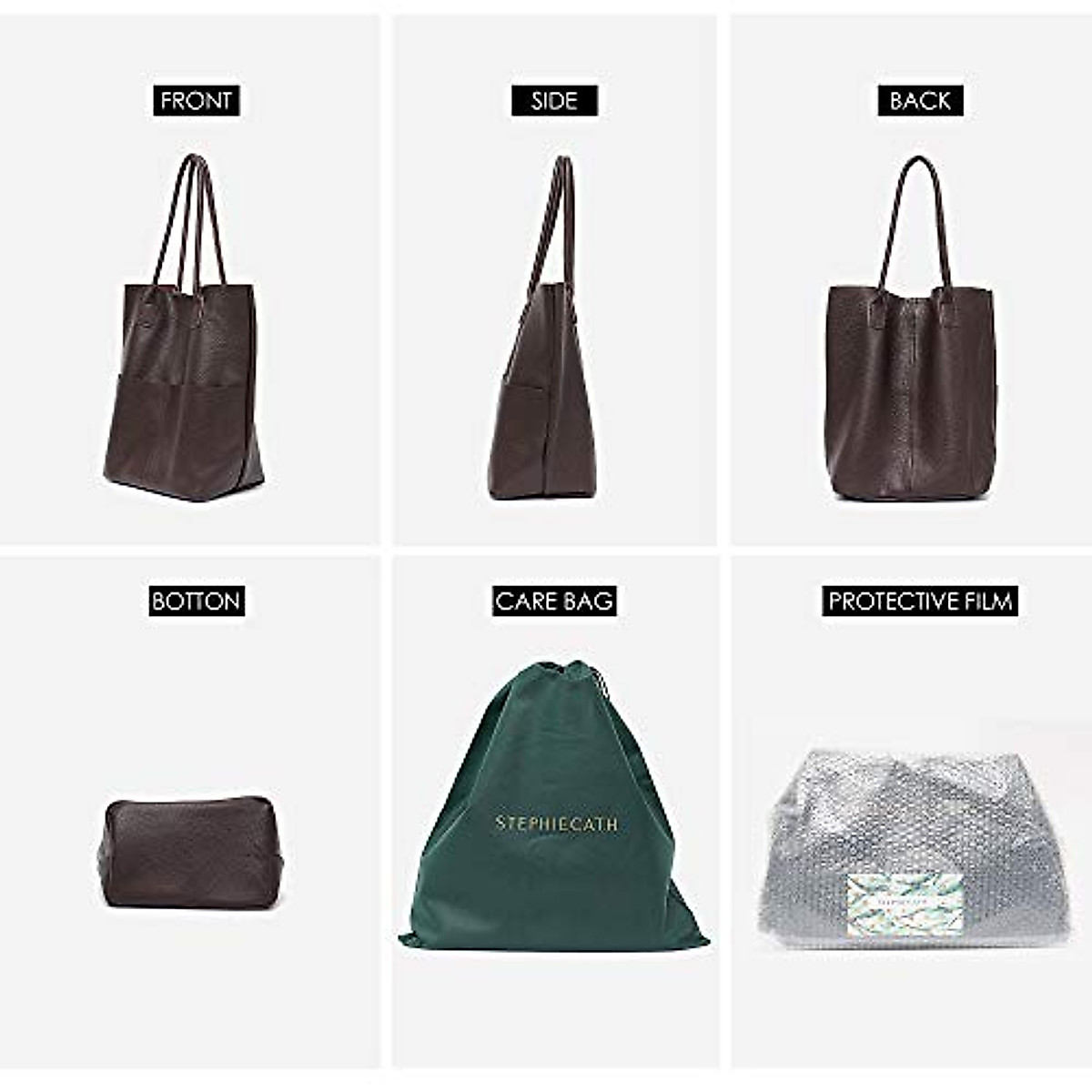 STEPHIECATH Genuine Leather Women's Shoulder Bag Large Casual Soft Real Leather Skin Tote Vintage Snap Basket Carry Bag (COFFEE)