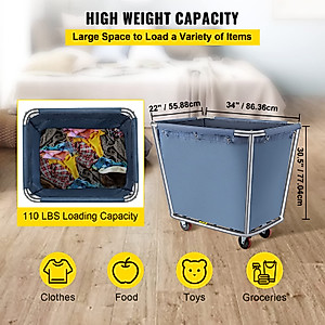VEVOR Basket Truck, 8 Bushel Steel Canvas Laundry Basket, 3" Diameter Wheels Truck Cap Basket Canvas Laundry Cart Usually Used to Transport Clothes, Store Sundries Suitable for Hotel, Home, Hospital
