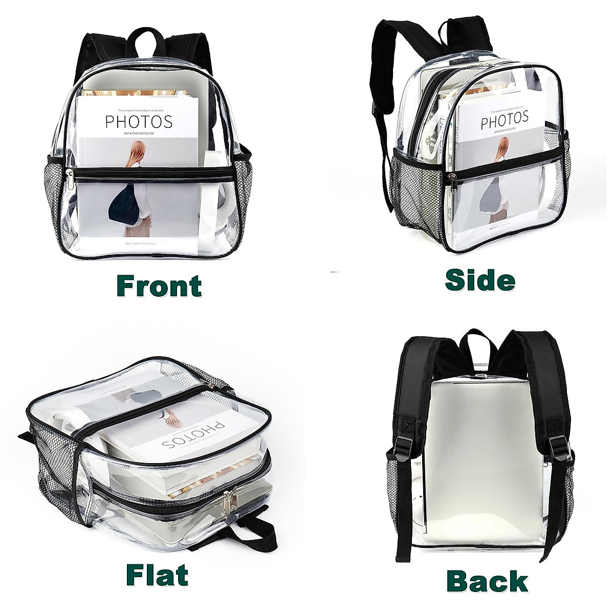 Keepcross Stadium Approved Clear Backpack 12x12x6 for Festival Games Sporting Events Concerts,Small Clear Mini Backpack with Reinforced Straps for Women Girls Men,Black