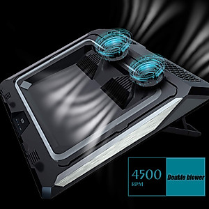 IETS GT300 Double Blower Laptop Cooling Pad for 14-17 Inch Gaming Laptop, Cooler Pad with Dust Filter, Flexible Rubber Ring, Colorful Lights,Adjustable Mount Stand,Third Gear Speed