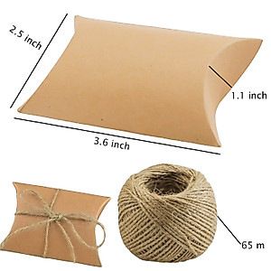 LeonBach 100 Pcs Pillow Boxes and 197 Ft Jute Rope, Jewelry Packaging Supplies Earring Boxes Wedding Favors Boxes Pillow Mini Gift Boxes