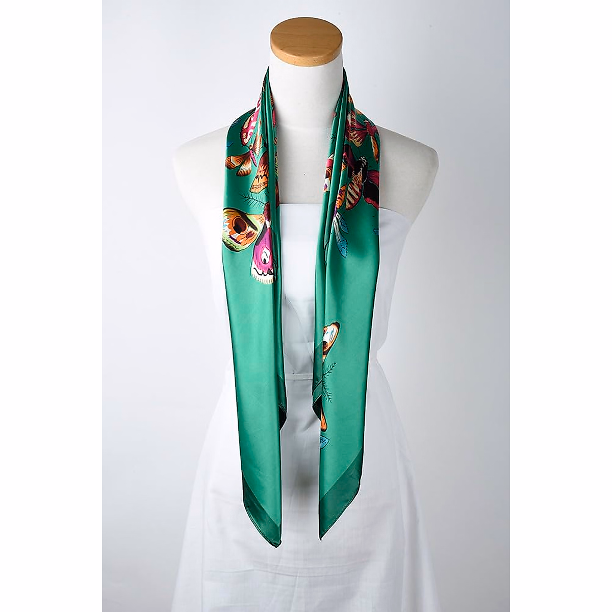 corciova 35 Silk Feeling Square Scarf Butterfly Dark Green Curly Headband Tie Sleeping at Night Fashion Bandana Headscarf