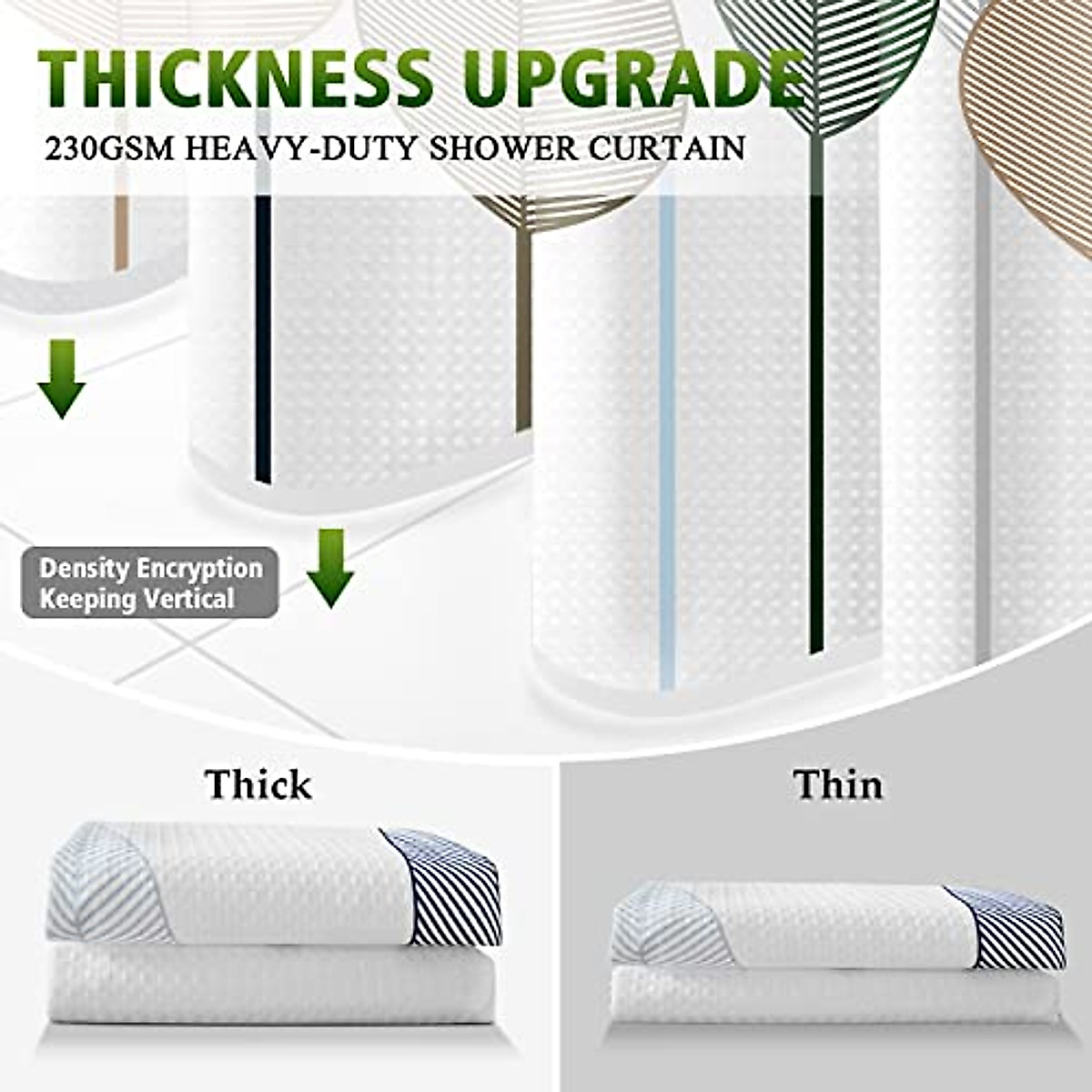 Shower Curtain Set with Snap-in Fabric Liner, Heavyweight Waffle Weave Bathroom Shower Curtains Hotel Style with See Through Top Window, 12 Metal Hooks, Waterproof & Machine Washable(72"x72", Leaf)