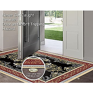 Cosilyt 1/10" Ultra Thin Extra Large 3×5 Feet and 24"×35" Front Door Mat Indoor Entryway Area Rug for Inside Entry, Waterproof Non Slip Washable Rubber Interior Door Mats Entrance Home, Boho Red