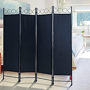 Room Divider 4 Panels 6FT Room Divider Wall Folding Privacy Screens with Steel Frame Freestanding Partition for Home Office Bedroom,Black
