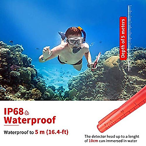 Fully Waterproof Portable Pinpointing Gold Metal Detector with LED Flashlight, 360 Degree Searching Pinpointer, IP68 Underwater to 5m/16.4feet Treasure Hunter for Adults and Kids, Three Modes, Red
