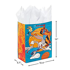 Hallmark 13" Large Gift Bag with Tissue Paper (Space Jam: A New Legacy, Bugs Bunny, Basketball) for Kids, Birthdays, Christmas
