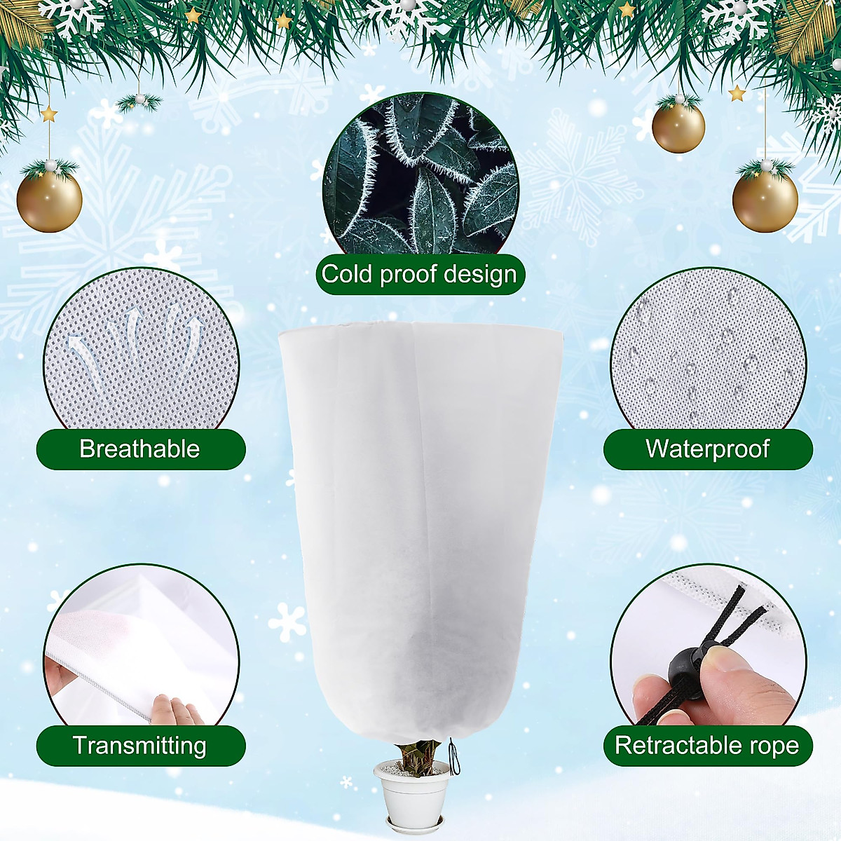 Alpurple 3 Packs Winter Drawstring Plant Covers - 47" X 31.5" Warm Plant Protection Cover Bags, Frost Cloth Blanket Protecting Fruit Tree Potted Plants from Freezing Animals Eating