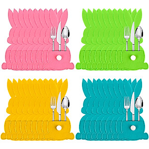 36 Pack Easter Bunny Utensil Cutlery Holders Pouch Bags Felt Silverware Holder Bag Utensil Sleeve for Knife Forks Easter Table Decoration Wedding Birthday Party