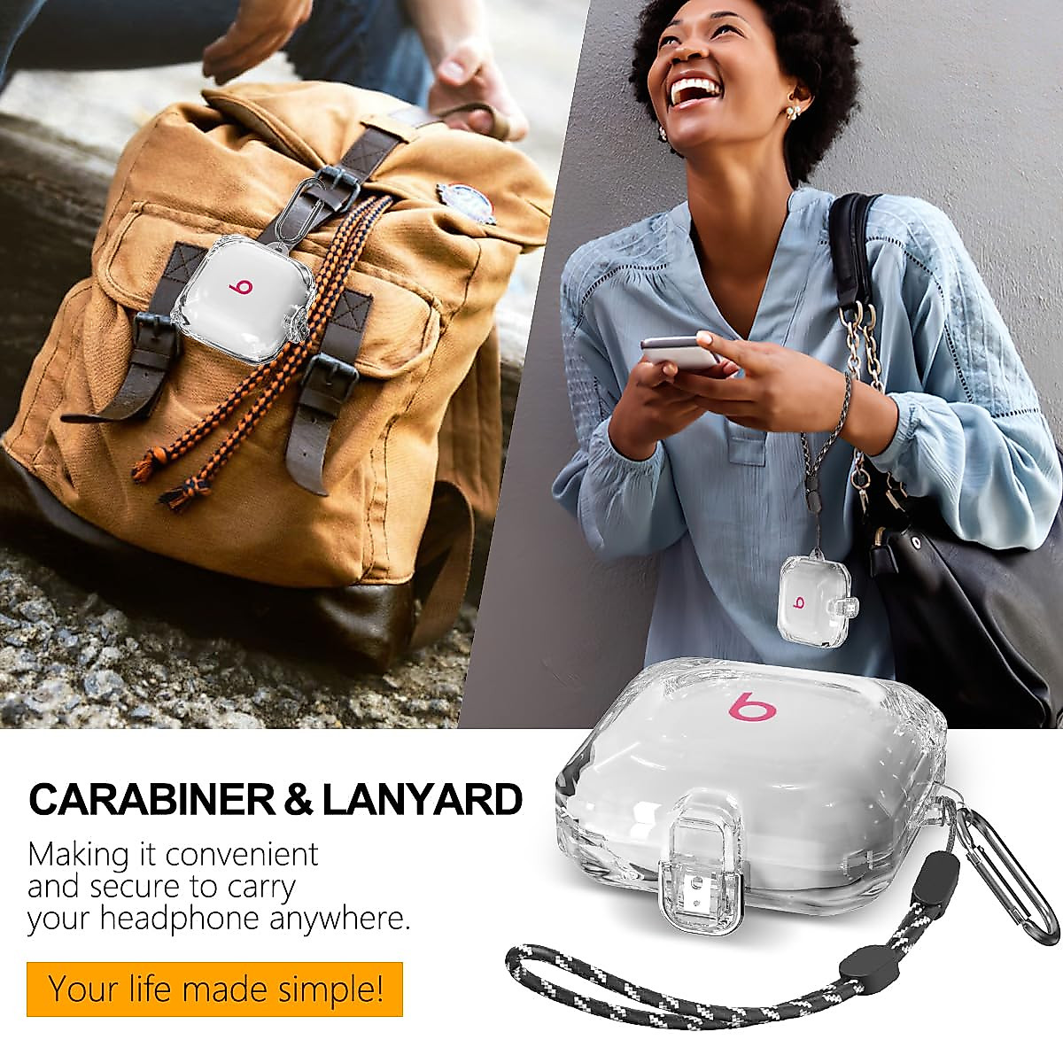 [Upgrade Lock] Beats Fit Pro Case with Lock, PC Shell Clear Case for Beats Fit Pro Charging Case, Full Protective Safety Lock Case Cover for Beats Fit Pro Accessories with Keychain/Cleaner Pen (Clear)