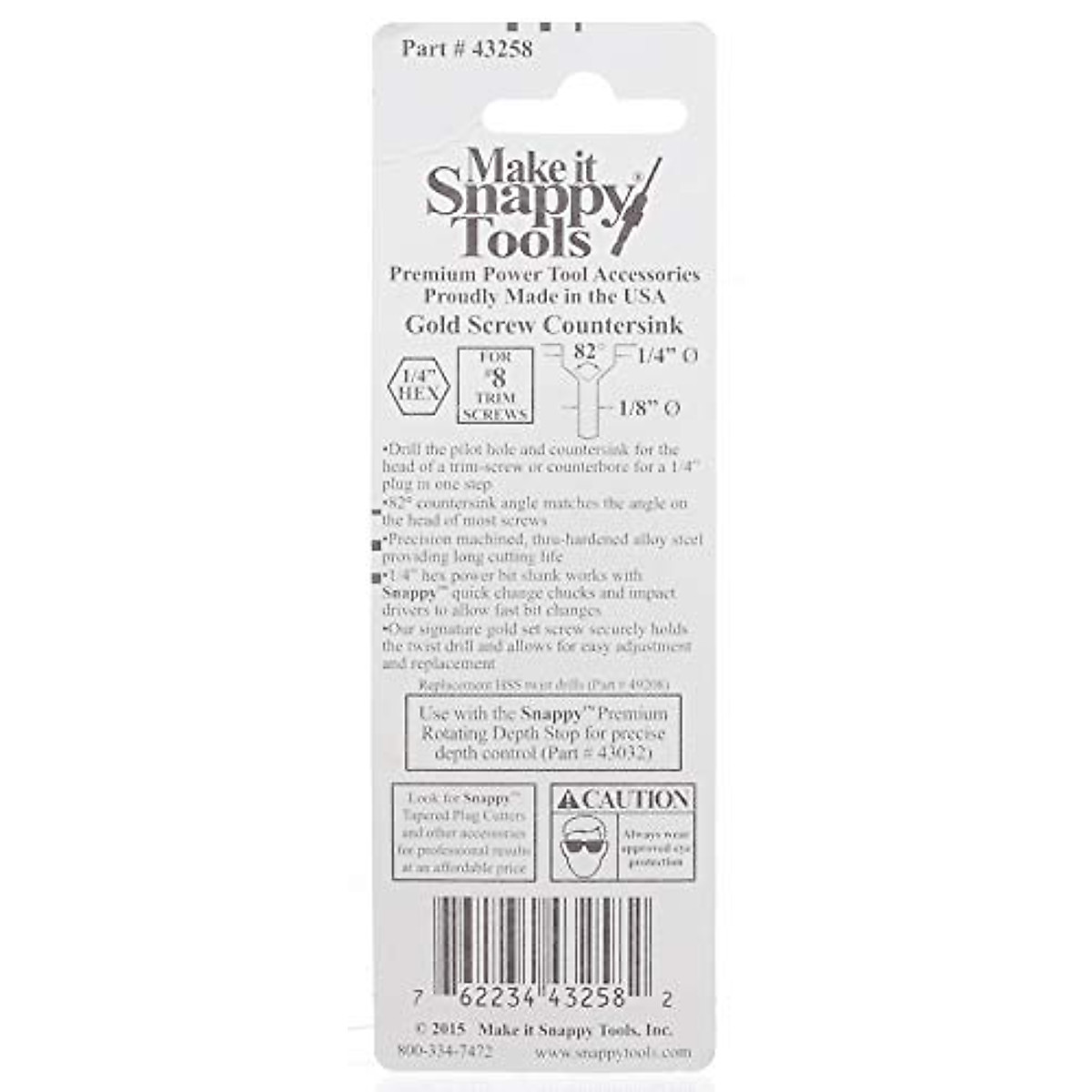 Snappy Tools 1/8 Inch x 1/4 Inch Trim-Screw Countersink #43258