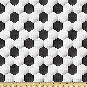 Lunarable Sports Fabric by The Yard, Soccer Ball Vivid Pattern Athletic Sport Themed Geometrical Modern Design, Decorative Fabric for Upholstery and Home Accents, 1 Yard, Cream Grey