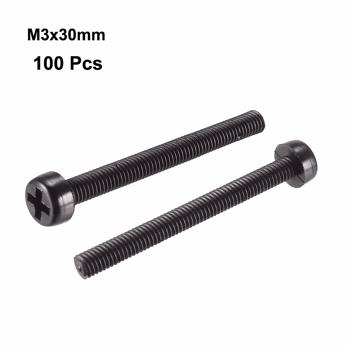 uxcell M3x30mm Phillips Round Head Nylon Machine Screw Bolt Fastener Black 100pcs