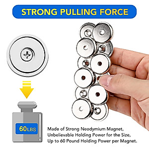 DIYMAG Neodymium Round Base Cup Magnet,60LBS Strong Rare Earth Magnets with Heavy Duty Countersunk Hole and Stainless Screws for Refrigerator Magnets,Office,Craft,etc-Dia 0.98 inch-Pack of 12