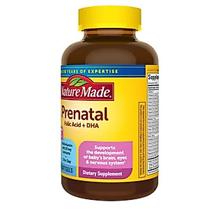 Prenatal with Folic Acid + DHA, Prenatal Vitamin and Mineral Supplement for Daily Nutritional Support, 150 Softgels, 150 Day Supply Plus Bonus 2 Sugar-Free White Peach Hydration Stick