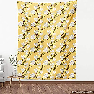 Ambesonne Floral Fabric by The Yard, Retro Magnolia Tree Branch Flourishing Fragrance Blossoms Pattern Print, Decorative Fabric for Upholstery and Home Accents, 1 Yard, Mustard Brown