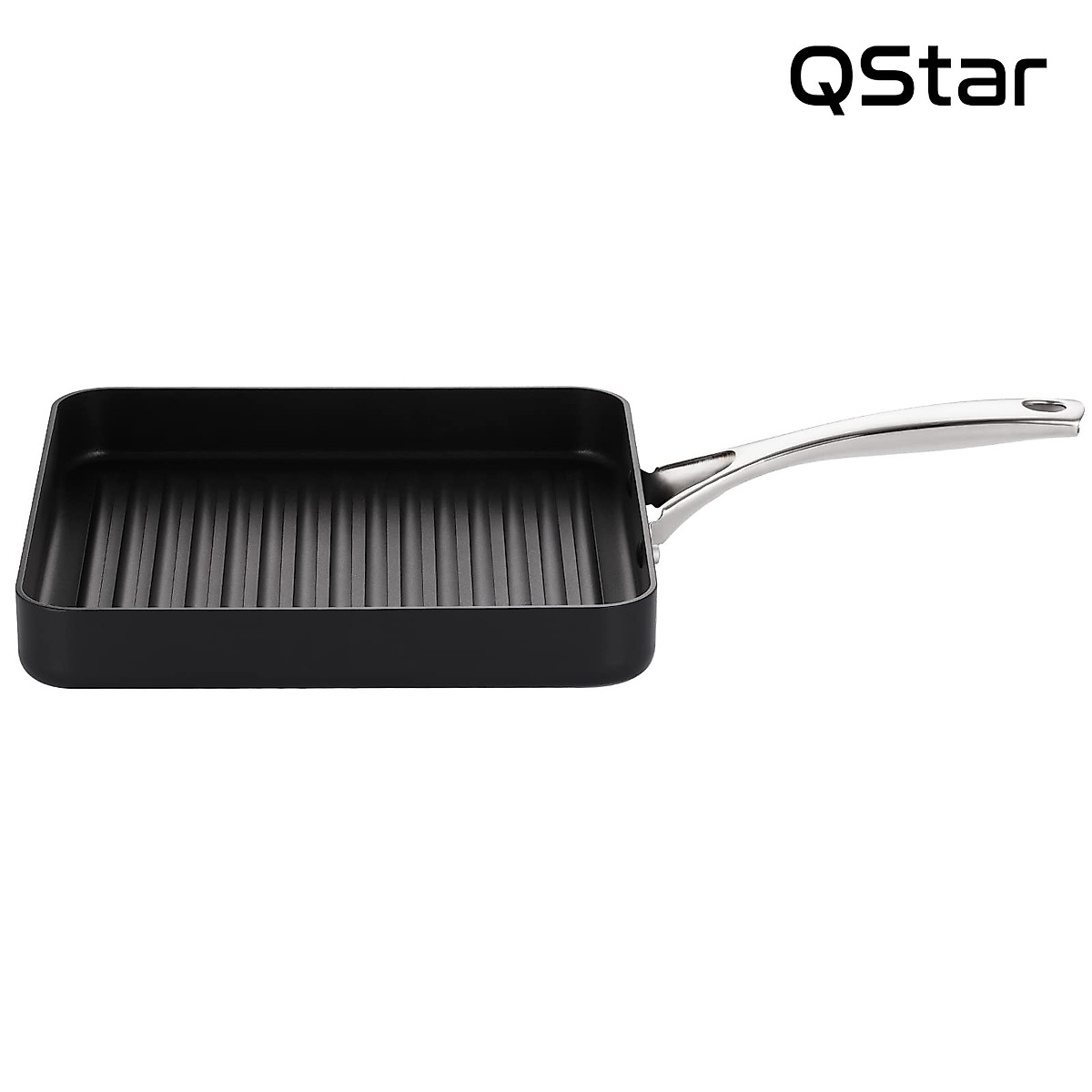 Qstar 10.5 in Hard-Anodized Aluminum Nonstick Grill Pan with Stainless Steel Handle