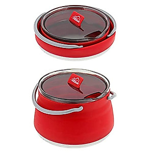 Higher Altitude Collapsible Travel Kettle Pot with Lid - 1L Red Portable Water Boiler Tea Maker for Camping Gas Stove