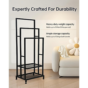 ZOES HOMEWARE 41" H Free Standing Towel Rack for Bathroom | 3 Tier Blanket Rack with 2 Storage Shelves | Anti-Rust Stand Towel Rack for Outdoor,Bathroom,Bath&Pool | Black, 41"x16"x12"