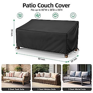 MR.COVER Patio Furniture Covers Waterproof, 3-Seater Outdoor Couch Cover, Fits up to 80W x 38D x 35H inches, with Air Vent and Handles, Black