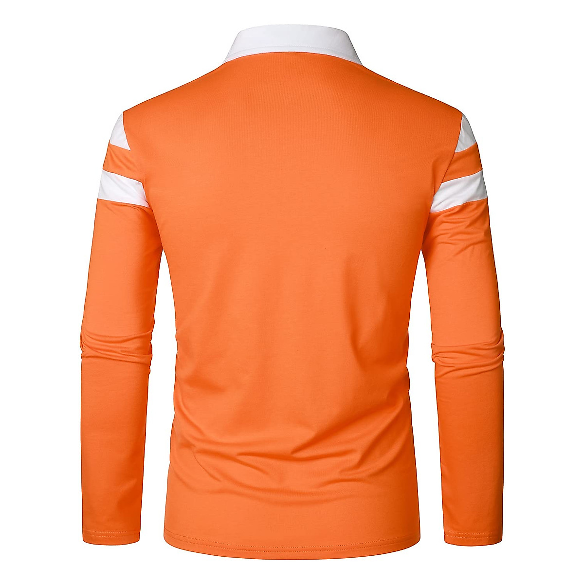 HOOD CREW Men’s Long Sleeve Polo Shirt Casual Slim Fit Shirts Contrast Color Patchwork T Shirts Cotton Tops Orange XXL