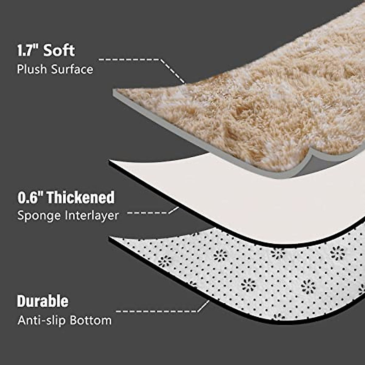 Unirea Shag Area Rug Modern Indoor Plush Fluffy Rugs, Super Soft and Fuzzy Carpet, Geometric Moroccan Rugs for Bedroom Living Room Girls Kids Nursery, 4x6 Feet Beige/White