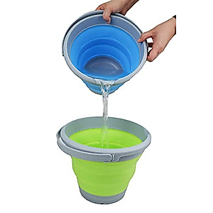 SAMMART 5.5L (1.4 Gallon) Collapsible Plastic Bucket - Foldable Round Tub - Portable Fishing Water Pail - Space Saving Outdoor Waterpot (Grey & Grass Green, 2)