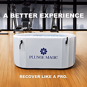 PLUNGE MAGIC Ultimate Cold Plunge Tub Inflatable Ice Bath Tub With Cover for Athletes Portable & XXL Size, Water Chiller Compatible (White-Elongated)