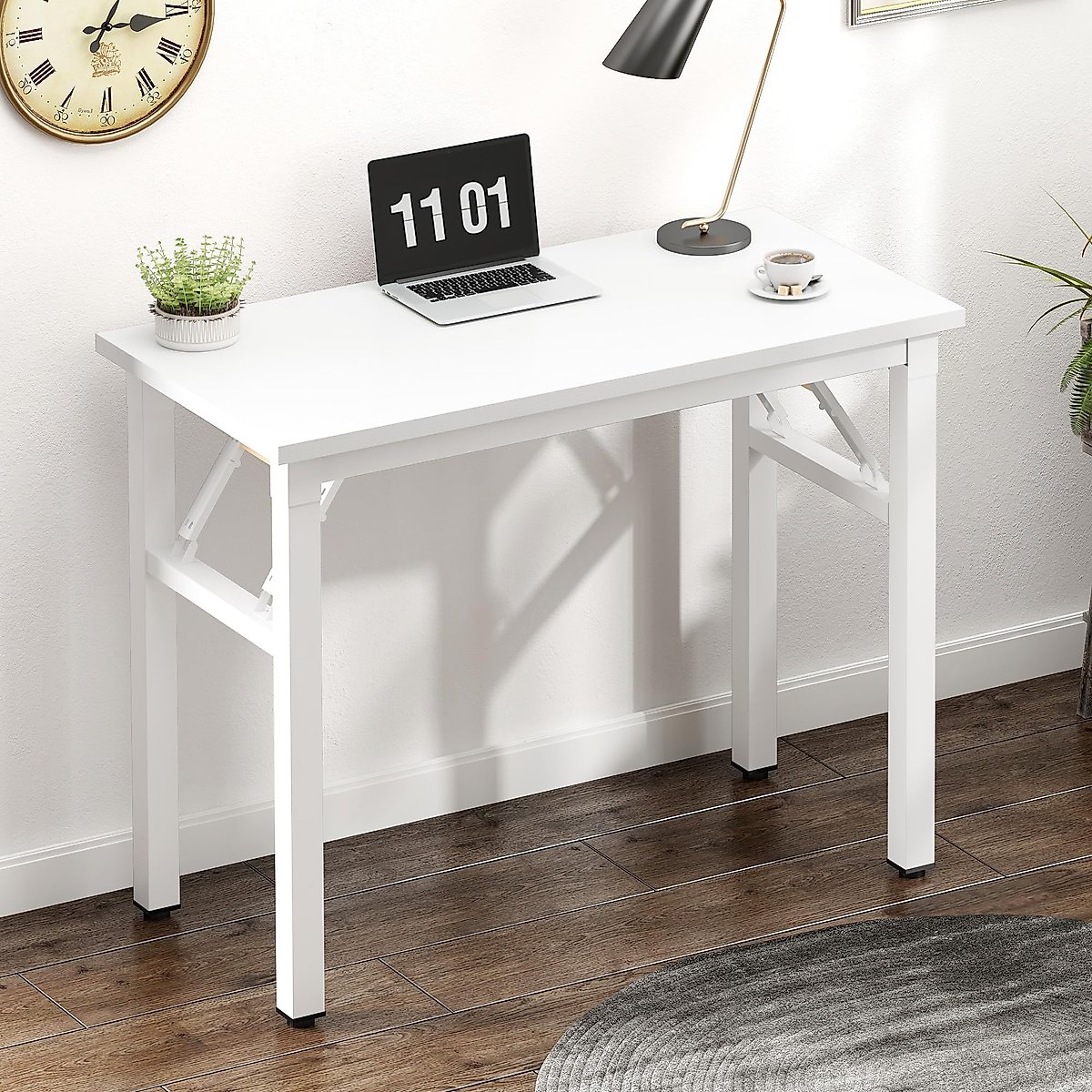 Need Small Computer Desk 31.5 inches Folding Table No Assembly Sturdy Small Writing Desk Folding Desk for Small Spaces, White
